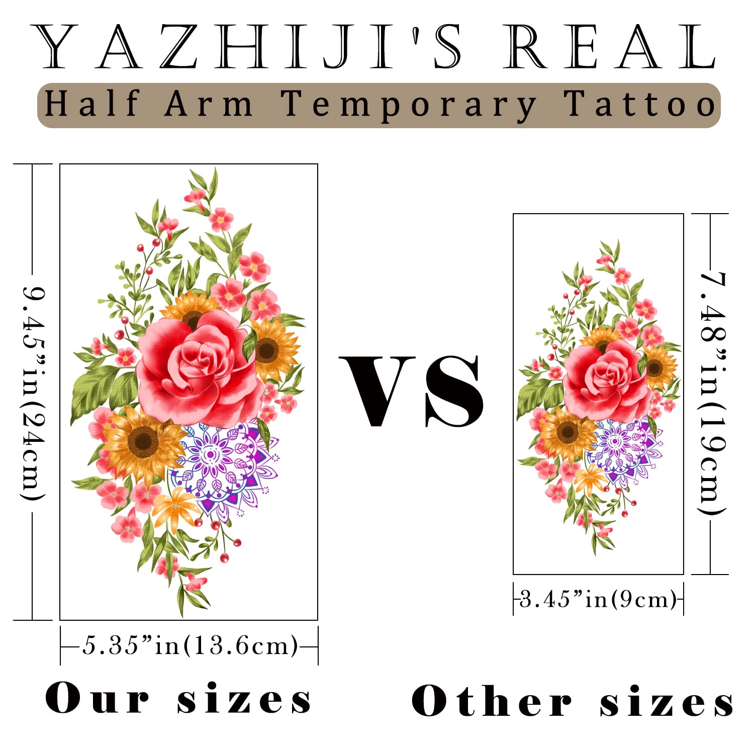 Yazhiji 49 Sheets Temporary Tattoos for Women and Men 3D Extra Large Waterproof Sexy Flowers Fake Tattoo Kits