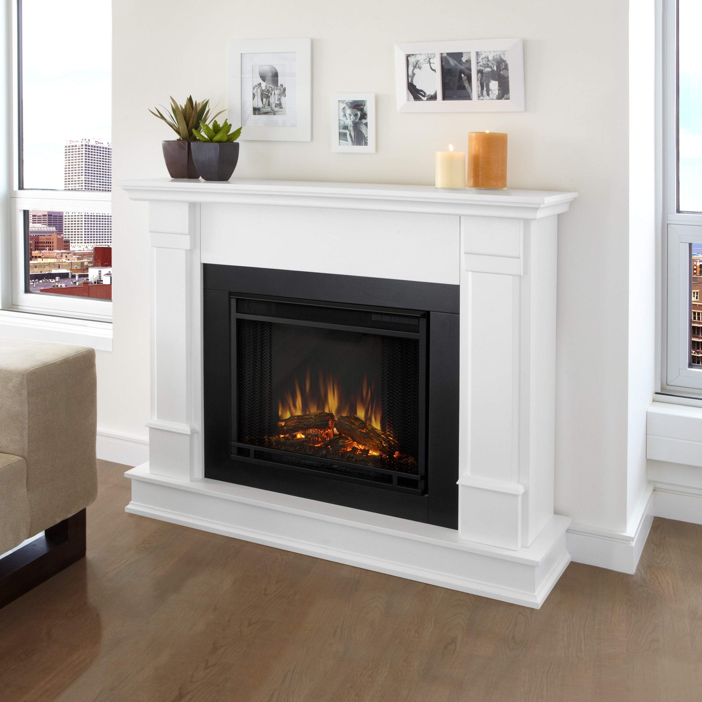 Misc Electric Fireplace White by Classic Traditional Wood Programmable Remote Control