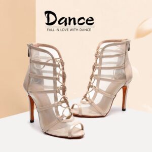 AOQUNFS Womens&Girls Ballroom Dance Boots Latin Salsa Sexy Fashion Latin Dance Party Wedding Shoes,QJW1023-8.5-Beige,US 7.5