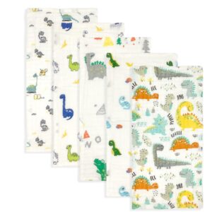 baby muslin burp cloths dinosaur burping rags super soft face towel 100% organic cotton 20x10 inches,5 pack white