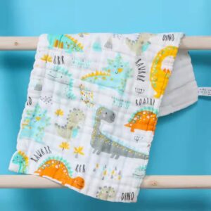 Baby Muslin Burp Cloths Dinosaur Burping Rags Super Soft Face Towel 100% Organic Cotton 20x10 Inches,5 Pack White