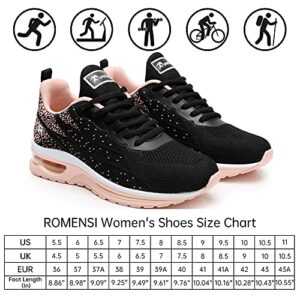 RomenSi Womens Running Shoes Fashion Breathable Tennis Air Cushion Sneakers (Peachblack US 8.5 B(M)