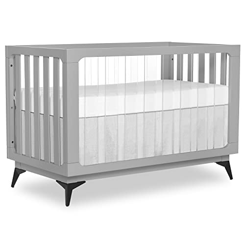 Evolur Acrylic Millennium 4-in-1 Convertible Crib I Modern Full Size Crib I Baby Crib I Easily Coverts to Toddler Bed & Dayday I Adjustable Mattress Support Base I Acrylic Slats I in Pebble Grey