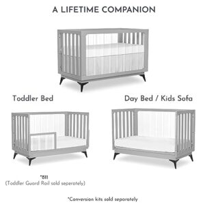 Evolur Acrylic Millennium 4-in-1 Convertible Crib I Modern Full Size Crib I Baby Crib I Easily Coverts to Toddler Bed & Dayday I Adjustable Mattress Support Base I Acrylic Slats I in Pebble Grey