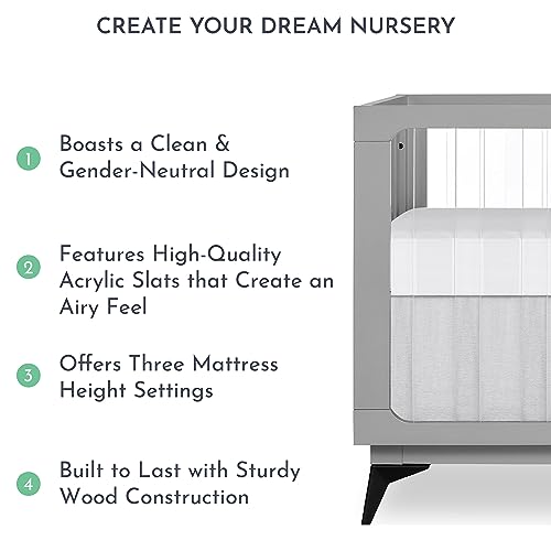 Evolur Acrylic Millennium 4-in-1 Convertible Crib I Modern Full Size Crib I Baby Crib I Easily Coverts to Toddler Bed & Dayday I Adjustable Mattress Support Base I Acrylic Slats I in Pebble Grey