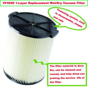 VF4000 Replacement Cartridge Filter Craftsman,for Ridgid 72947 Wet Dry Vac 5 to 20-Gallon 6-9 Gal Husky Craftsman Compatible with RV2400A RV2600B WD5500 WD0671, by NAKAO (1 Pack)