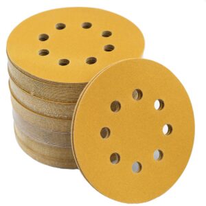 aiyard 5-inch 8-hole hook and loop sanding discs 220-grit random orbit sandpaper, 100-pack