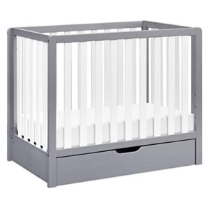 carter's by davinci colby 4-in-1 convertible mini crib with trundle drawer in grey and white, greenguard gold certified, undercrib storage