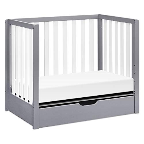 Carter's by DaVinci Colby 4-in-1 Convertible Mini Crib with Trundle Drawer in Grey and White, Greenguard Gold Certified, Undercrib Storage