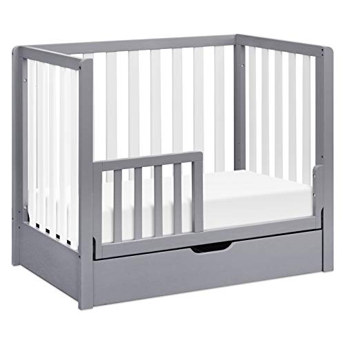 Carter's by DaVinci Colby 4-in-1 Convertible Mini Crib with Trundle Drawer in Grey and White, Greenguard Gold Certified, Undercrib Storage