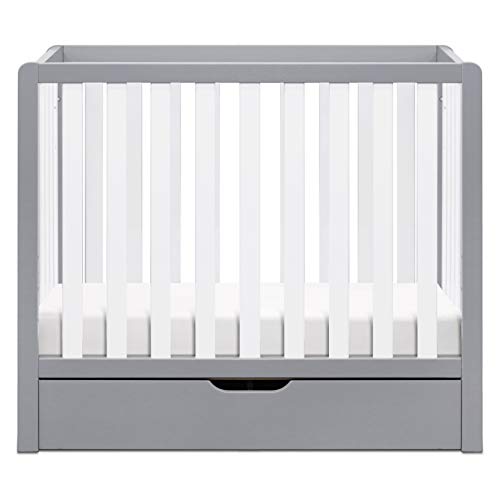 Carter's by DaVinci Colby 4-in-1 Convertible Mini Crib with Trundle Drawer in Grey and White, Greenguard Gold Certified, Undercrib Storage