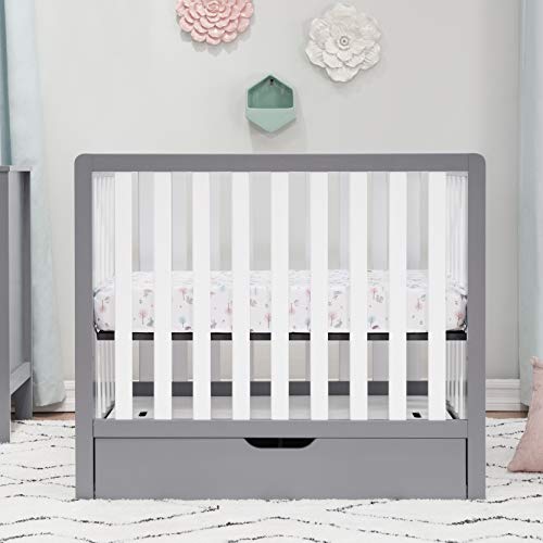 Carter's by DaVinci Colby 4-in-1 Convertible Mini Crib with Trundle Drawer in Grey and White, Greenguard Gold Certified, Undercrib Storage