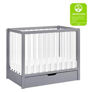 Carter's by DaVinci Colby 4-in-1 Convertible Mini Crib with Trundle Drawer in Grey and White, Greenguard Gold Certified, Undercrib Storage