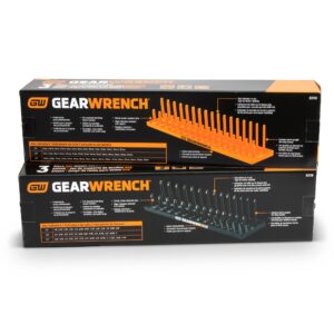 GearWrench 3 Pc. 1/4", 3/8" & 1/2" Drive Orange Metric Socket Storage Tray Set - 83119 and GEARWRENCH GEARWRENCH 3 Pc. 1/4", 3/8" & 1/2" Drive Black SAE Socket Storage Tray Set - 83118