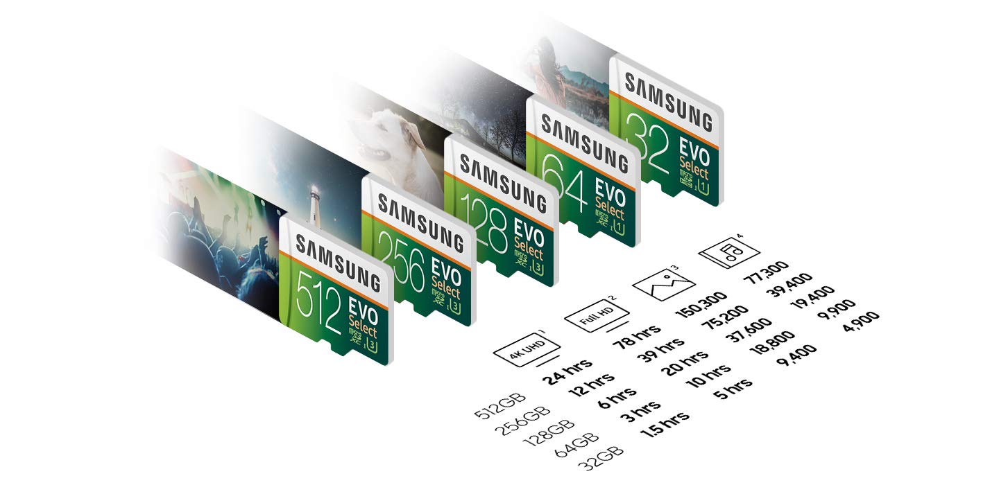 SAMSUNG: EVO Select 128GB MicroSDXC UHS-I U3 100MB/s Full HD & 4K UHD Memory Card with Adapter (MB-ME128HA)