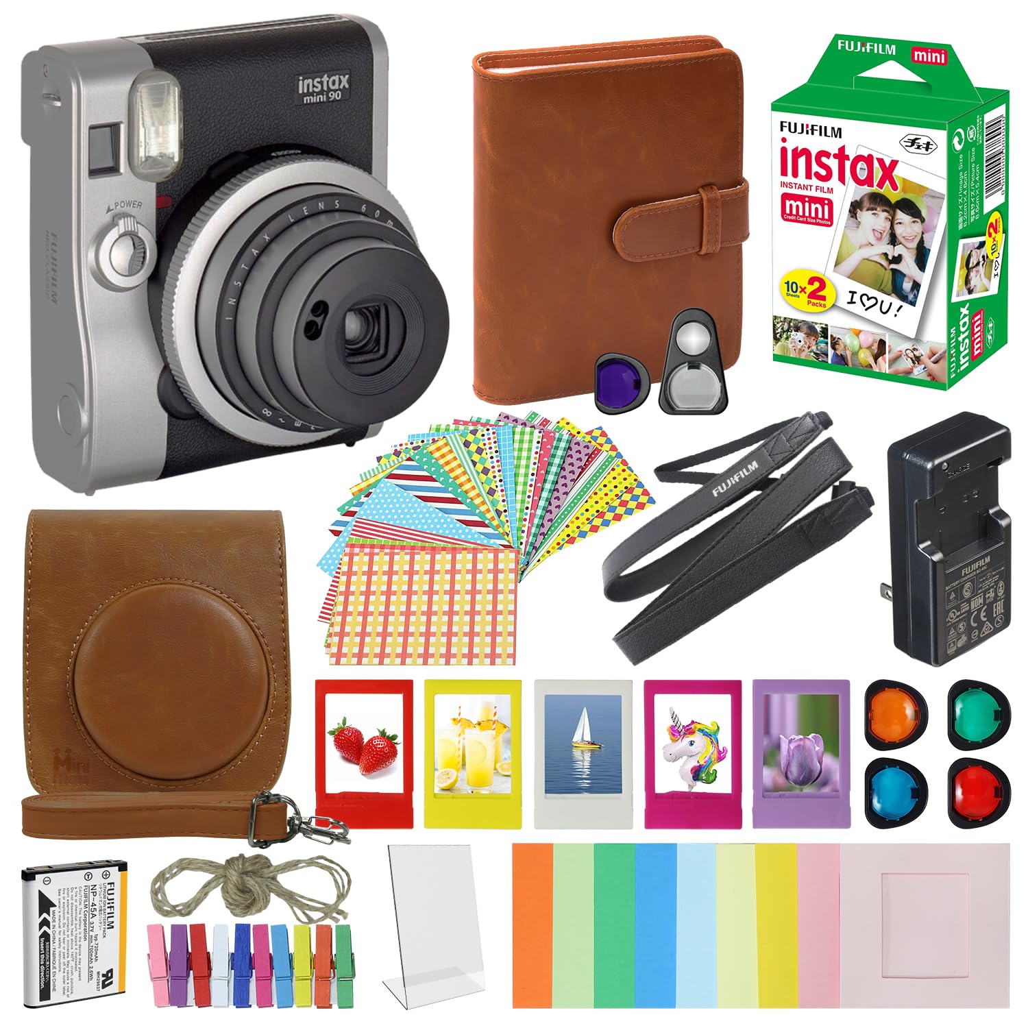 Fujifilm Instax Mini 90 Neo Classic Instant Film Camera Black with 20 Instant Film Accessory Bundle