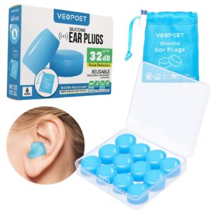 ear plugs for sleeping - vegpoet reusable moldable silicone earplugs noise cancelling reduction for concerts, swimming, shooting, snoring, airplane, musicians, motorcycle, 12 pack