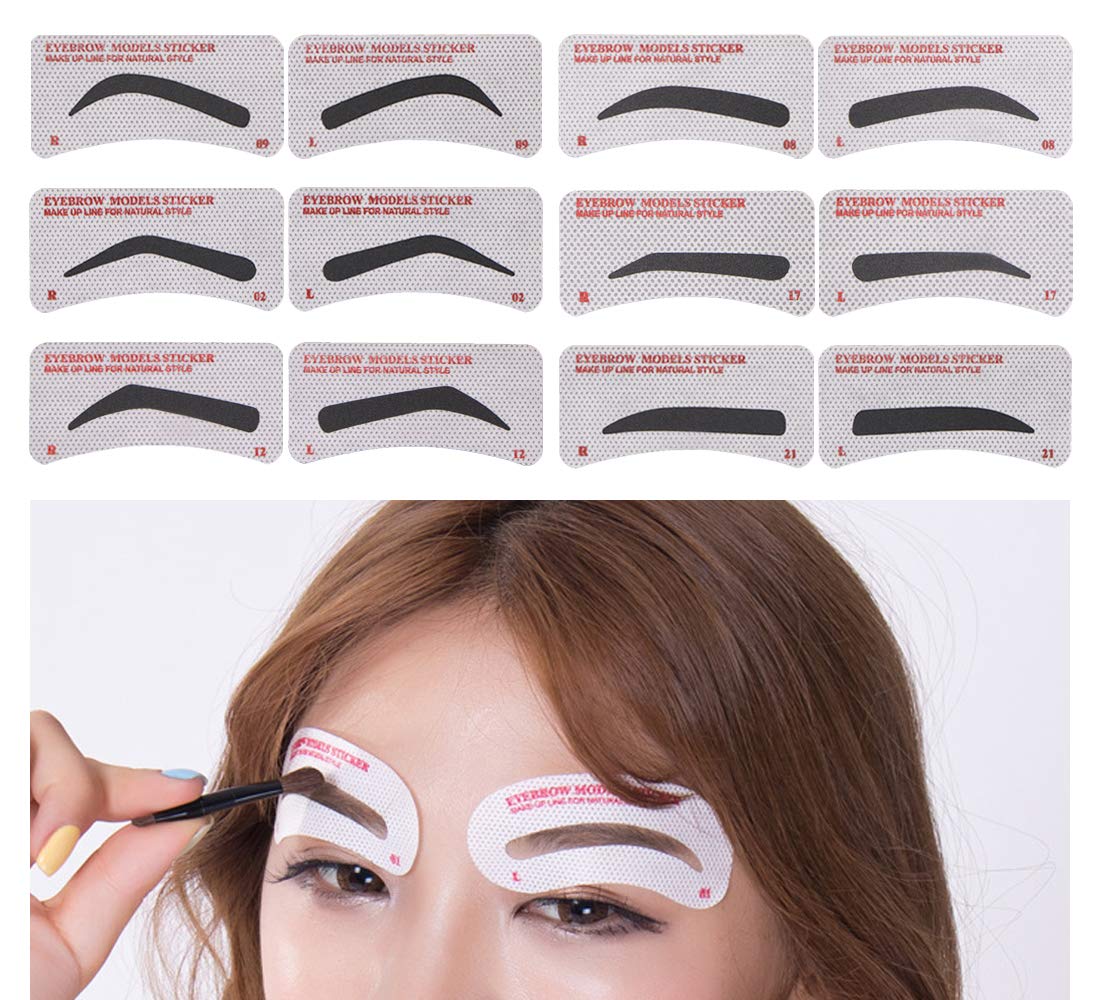 60 PCS Eyebrow Stencils 6 Styles Non-Woven Shaping Grooming Stencil Kit Eyebrow Drawing Guide Makeup Template DIY Tools For Beginners