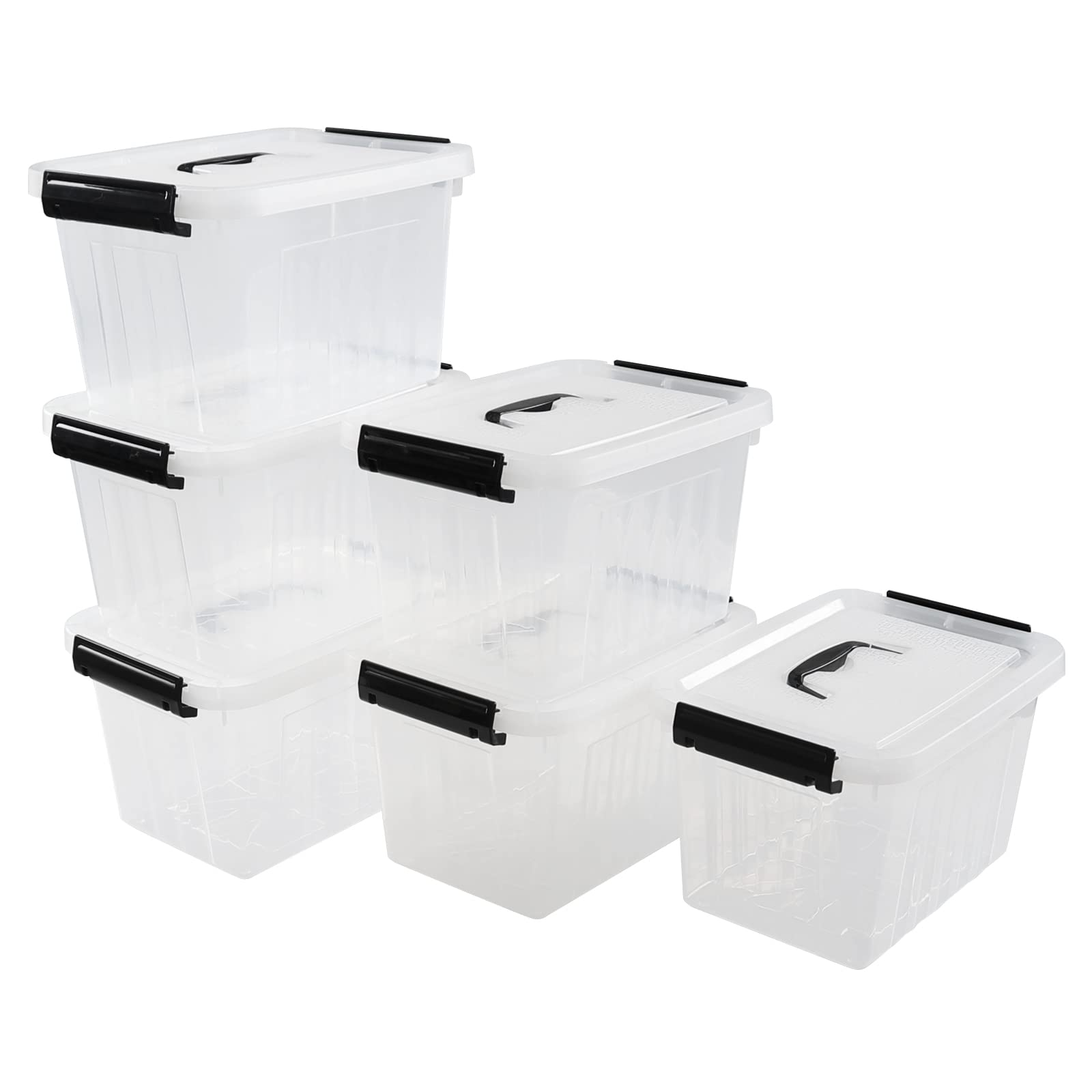 Ponpong 6 Quart Plastic Storage Boxes with Lids and Handles, Clear Latch Storage Bin, 6 Packs