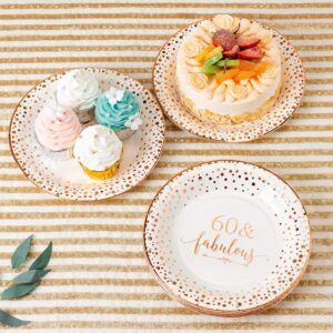 Crisky 60 Fabulous Disposable Plates for Women 60th Birthday Decorations Rose Gold Dessert, Buffet, Cake Disposable Plates 60th Birthday Party Table Supples, 50 Count, 9 inches