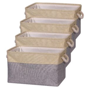 tenabort set of 4 large storage basket bin, foldable storage cube box canvas fabric collapsible organizer with handles for closet home office clothes shelf nursery, grey and beige