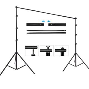 HYJ-INC Photo Background Support System with 8.5 x 10ft Backdrop Stand Kit, 6 x 9.5ft 100% Pure Muslin Chromakey Green Screen Backdrop,Clamp, Carry Bag for Photography Video Studio