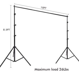 HYJ-INC Photo Background Support System with 8.5 x 10ft Backdrop Stand Kit, 6 x 9.5ft 100% Pure Muslin Chromakey Green Screen Backdrop,Clamp, Carry Bag for Photography Video Studio