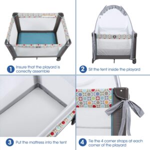 Minnebaby Pack N Play Tent, Keep Baby from Climbing Out, Mini Crib Safety Mesh Canopy, Play Yard Tent Cover, See Through and Breathable, Against Cats and Mosquitoes