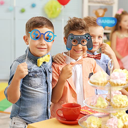 DECORLIFE 99PCS Gamer Birthday Decorations, Video Game Party Favors for Boys, Cupcake Toppers, 24PCS Wristbands, Cetnerpiece, Photo Booth Props