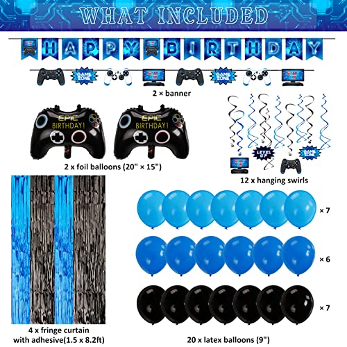 DECORLIFE 99PCS Gamer Birthday Decorations, Video Game Party Favors for Boys, Cupcake Toppers, 24PCS Wristbands, Cetnerpiece, Photo Booth Props