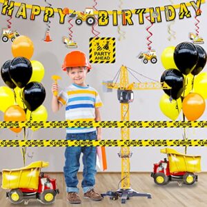 73PCS Construction Birthday Decorations for Boys, Cupcake Toppers, Barricades, Caution Tape, Foil Balloons, Banners, Hanging Swirls, Construction Birthday Party Supplies