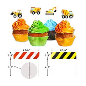 73PCS Construction Birthday Decorations for Boys, Cupcake Toppers, Barricades, Caution Tape, Foil Balloons, Banners, Hanging Swirls, Construction Birthday Party Supplies