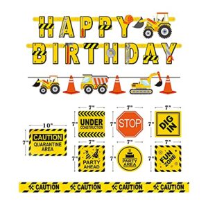 73PCS Construction Birthday Decorations for Boys, Cupcake Toppers, Barricades, Caution Tape, Foil Balloons, Banners, Hanging Swirls, Construction Birthday Party Supplies