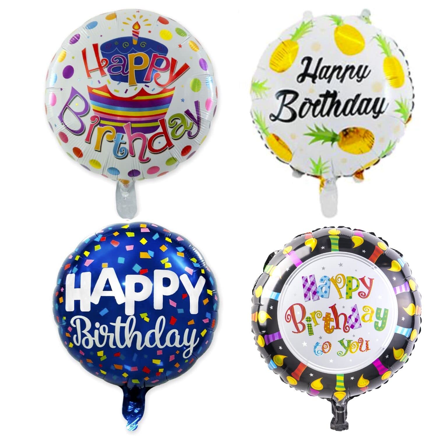 Happy Birthday Aluminum Foil Balloons (50-Pieces) Helium Floating Mylar Balloon Party Decoration Supplies - 18 Inches Round Inflatable Balloons