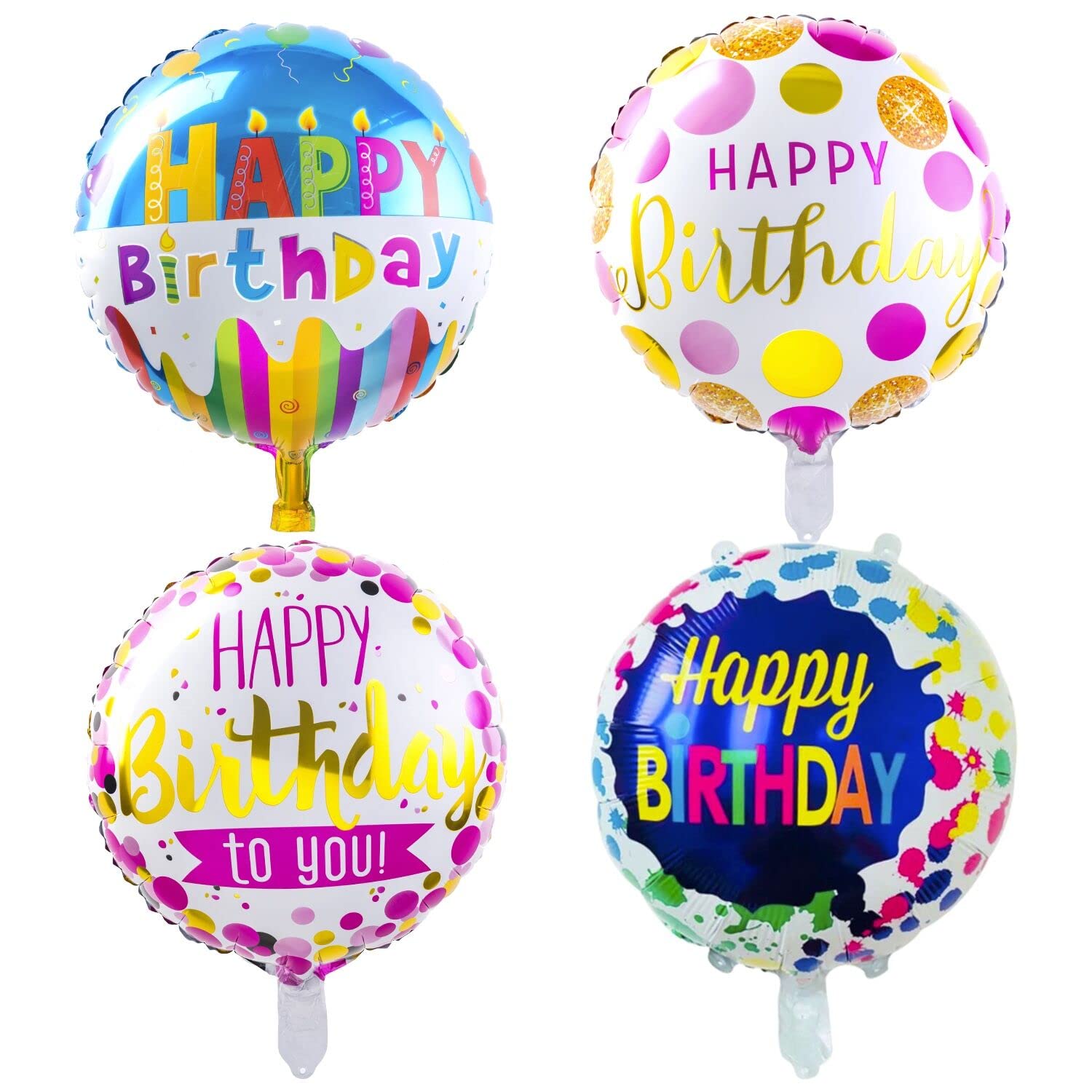 Happy Birthday Aluminum Foil Balloons (50-Pieces) Helium Floating Mylar Balloon Party Decoration Supplies - 18 Inches Round Inflatable Balloons