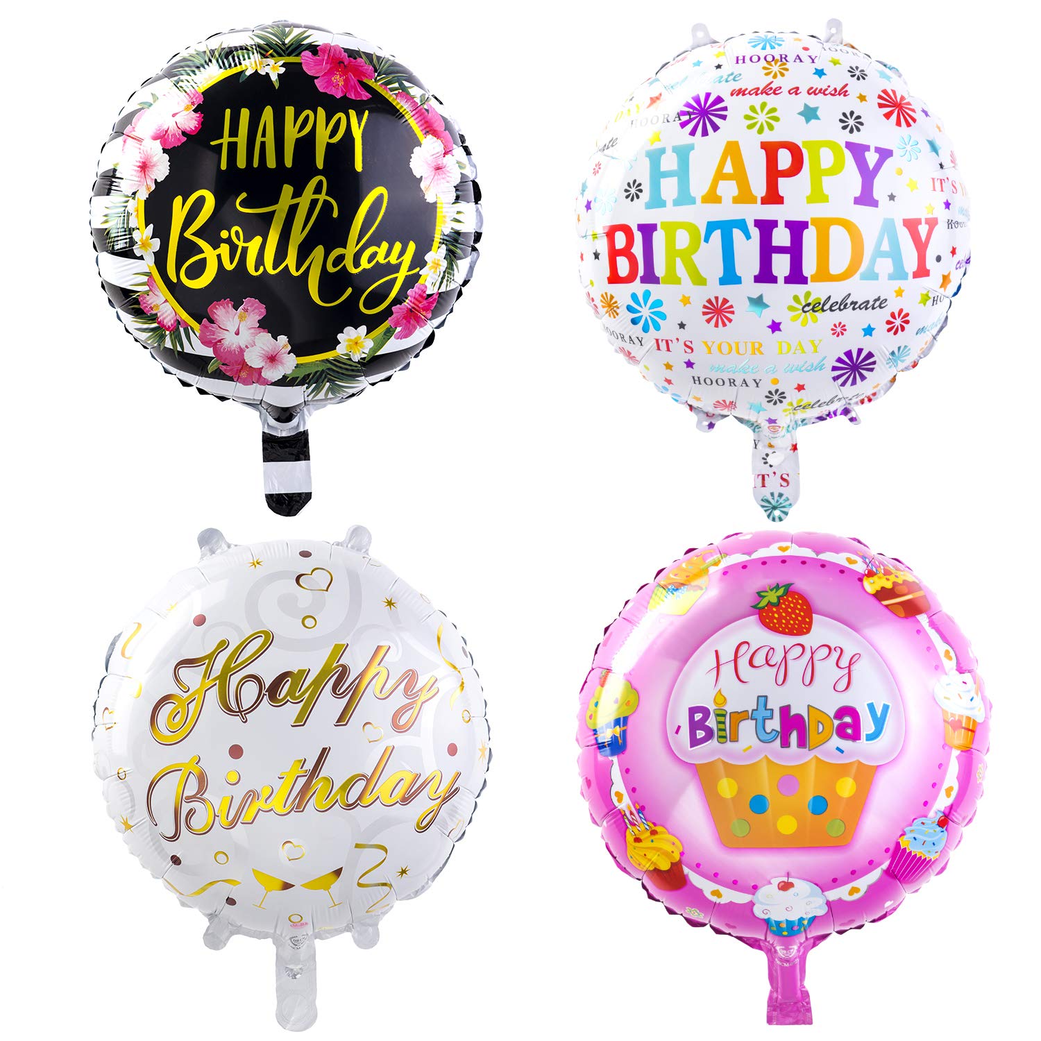 Happy Birthday Aluminum Foil Balloons (50-Pieces) Helium Floating Mylar Balloon Party Decoration Supplies - 18 Inches Round Inflatable Balloons