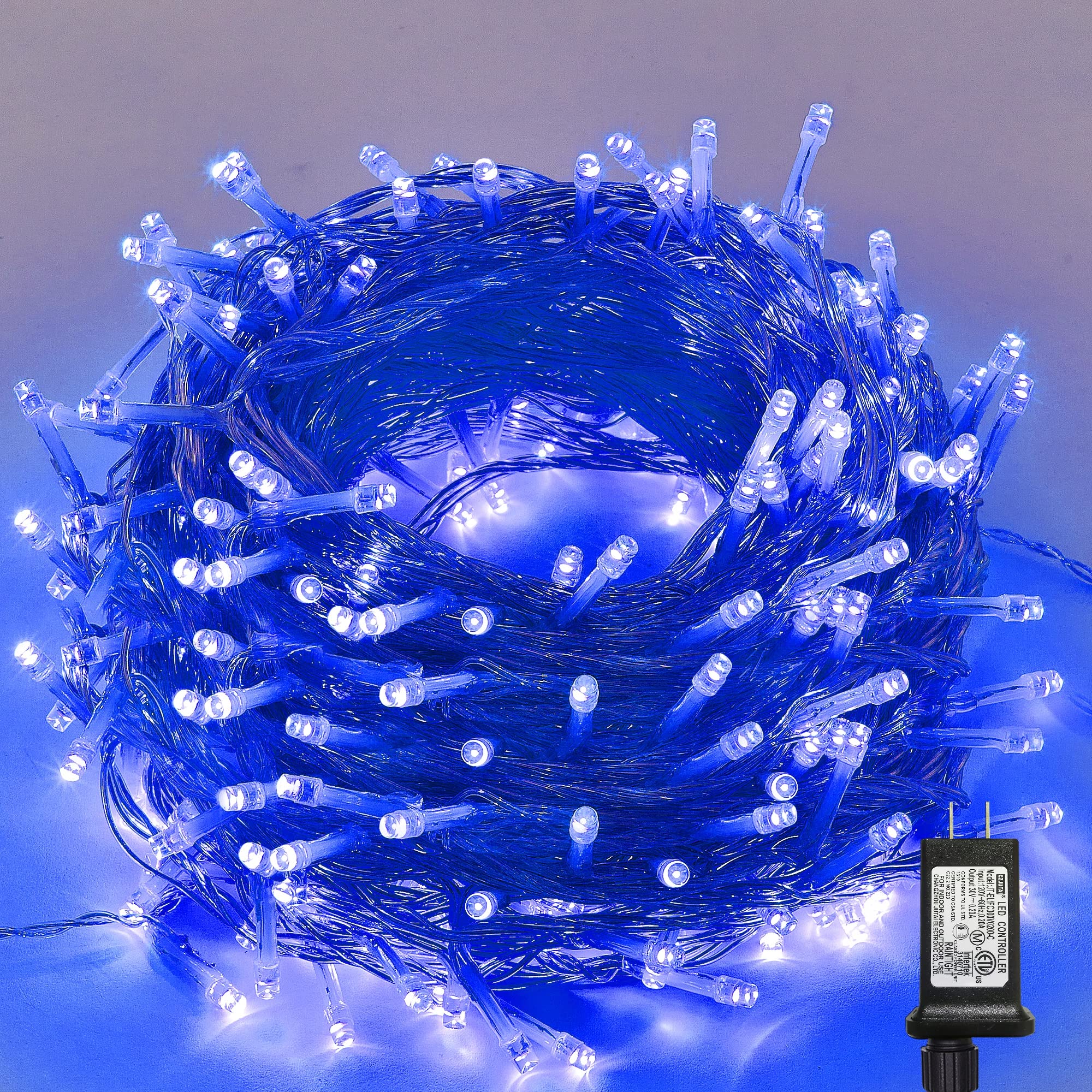 LJLNION 300 LED String Lights Outdoor Indoor, Extra Long 98.5FT Super Bright Christmas Lights, 8 Lighting Modes, Plug in Waterproof Fairy Lights for Holiday Wedding Party Bedroom Decorations (Blue)