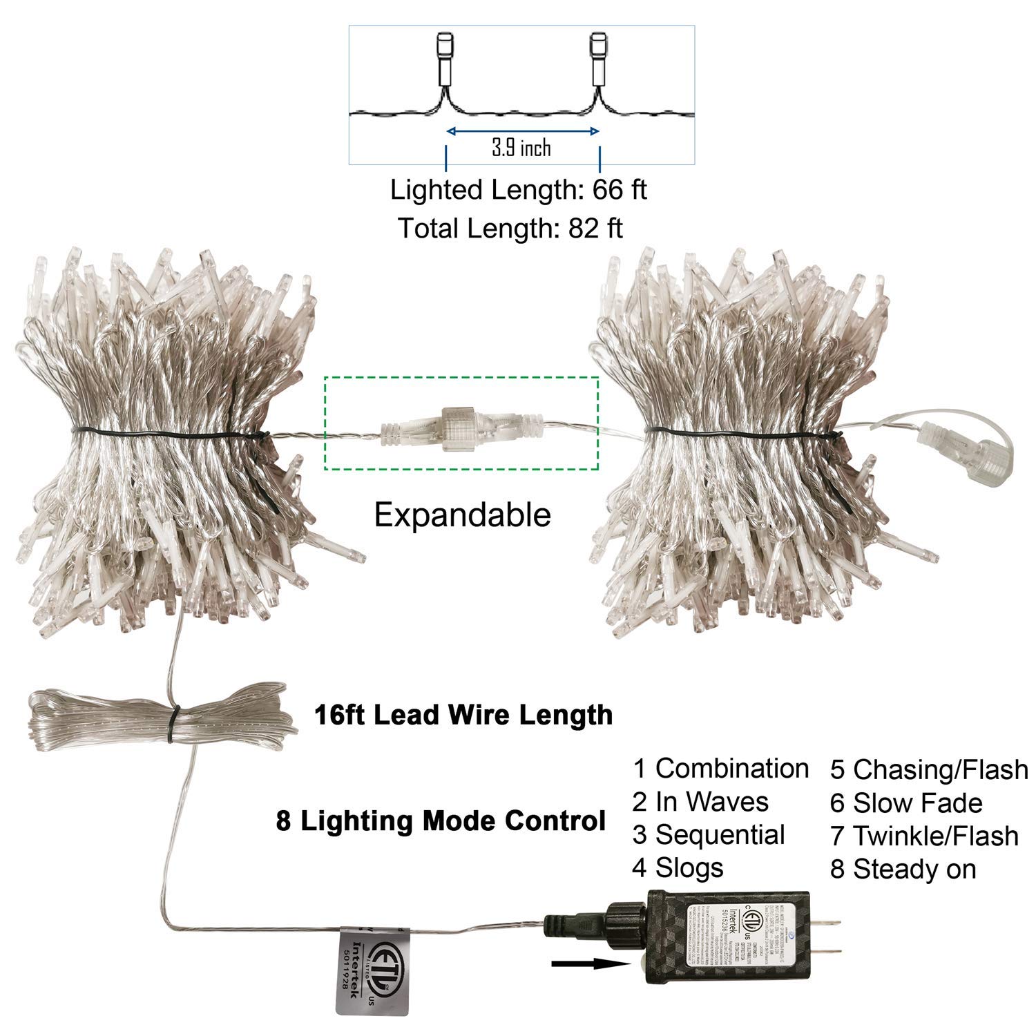 LJLNION 300 LED String Lights Outdoor Indoor, Extra Long 98.5FT Super Bright Christmas Lights, 8 Lighting Modes, Plug in Waterproof Fairy Lights for Holiday Wedding Party Bedroom Decorations (Blue)