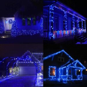 LJLNION 300 LED String Lights Outdoor Indoor, Extra Long 98.5FT Super Bright Christmas Lights, 8 Lighting Modes, Plug in Waterproof Fairy Lights for Holiday Wedding Party Bedroom Decorations (Blue)