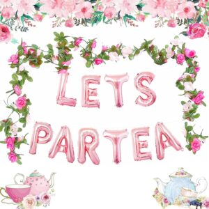 laventy 12 pcs let's par tea balloons tea party birthday banner tea party decorations lets par-tea party decor par tea baby shower par tea first birthday decoration flower garland(180inch)