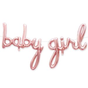 partyforever baby girl balloon rose gold letters for baby shower decorations, girl gender reveal foil balloons letters banner