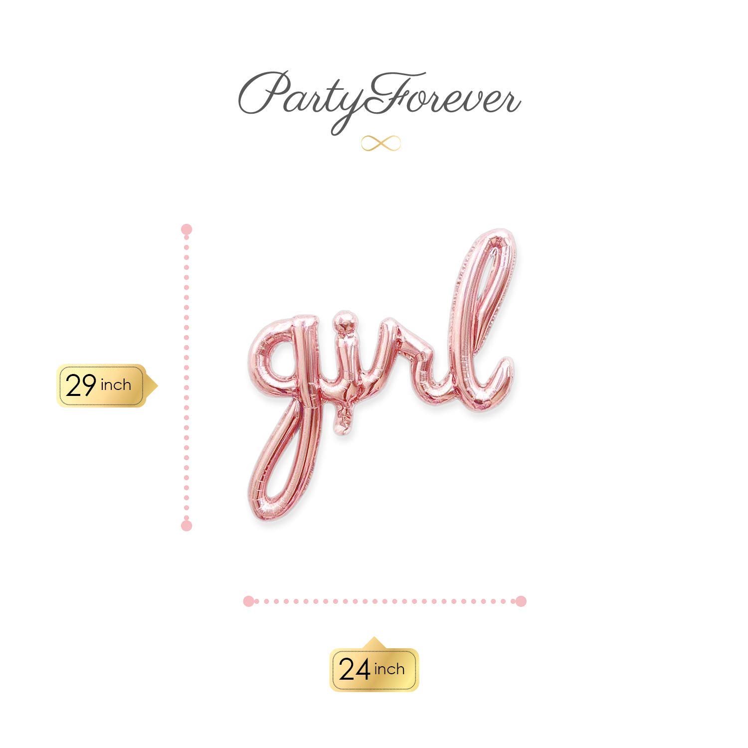 PartyForever Baby Girl Balloon Rose Gold Letters for Baby Shower Decorations, Girl Gender Reveal Foil Balloons Letters Banner