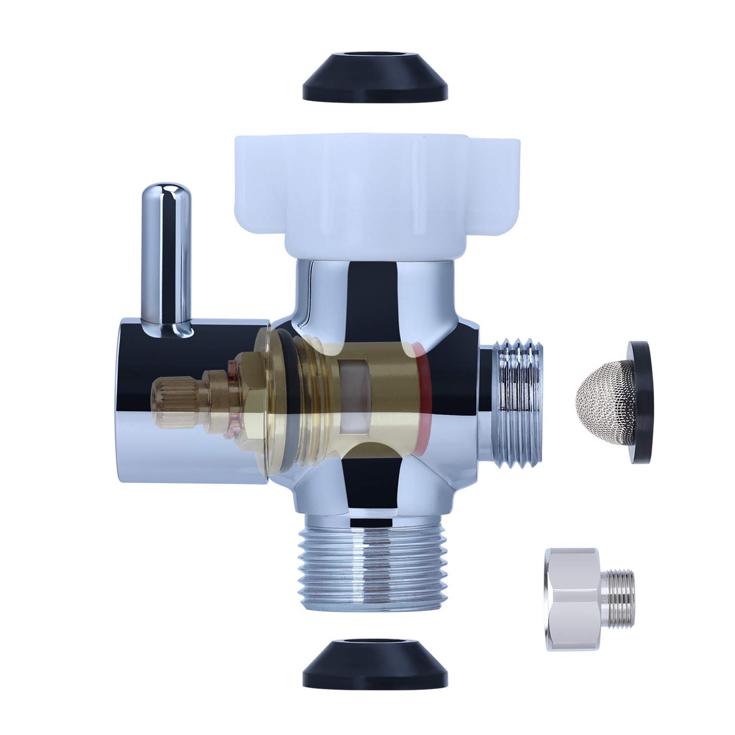 Brass Bidet T Adapter with Shut-Off Valve,3 Way 7/8 or 15/16 and 1/2 or 3/8,Metal T Valve for Bidet,Toilet Tee Connector Diverter Valve