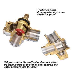 Brass Bidet T Adapter with Shut-Off Valve,3 Way 7/8 or 15/16 and 1/2 or 3/8,Metal T Valve for Bidet,Toilet Tee Connector Diverter Valve