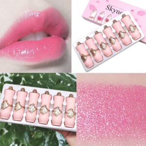 Btspring Clear Flower Jelly Lipstick, 6 Packs Nutritious Moisturizer Lip Balm Temperature Color Change Lipstick Matte Long Lasting Lip Gloss (Pink)