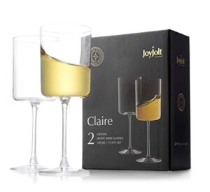 joyjolt claire 11.4oz white wine glass set. crystal glasses. elegant stemware stemmed wine glasses made in europe. unique and modern wine glasses with stem. set of 2