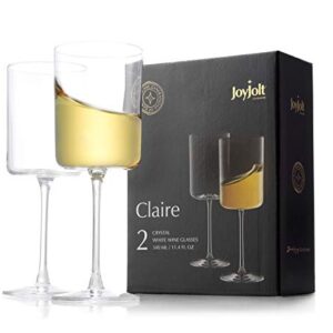 JoyJolt Claire 11.4oz White Wine Glass Set. Crystal Glasses. Elegant Stemware Stemmed Wine Glasses Made in Europe. Unique and Modern Wine Glasses with Stem. Set of 2