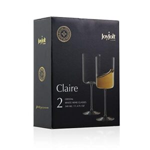 JoyJolt Claire 11.4oz White Wine Glass Set. Crystal Glasses. Elegant Stemware Stemmed Wine Glasses Made in Europe. Unique and Modern Wine Glasses with Stem. Set of 2