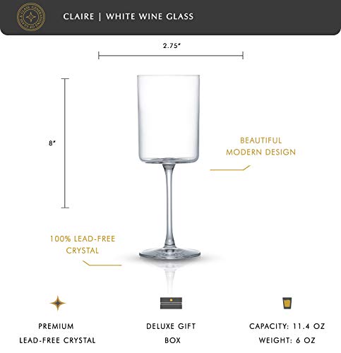 JoyJolt Claire 11.4oz White Wine Glass Set. Crystal Glasses. Elegant Stemware Stemmed Wine Glasses Made in Europe. Unique and Modern Wine Glasses with Stem. Set of 2