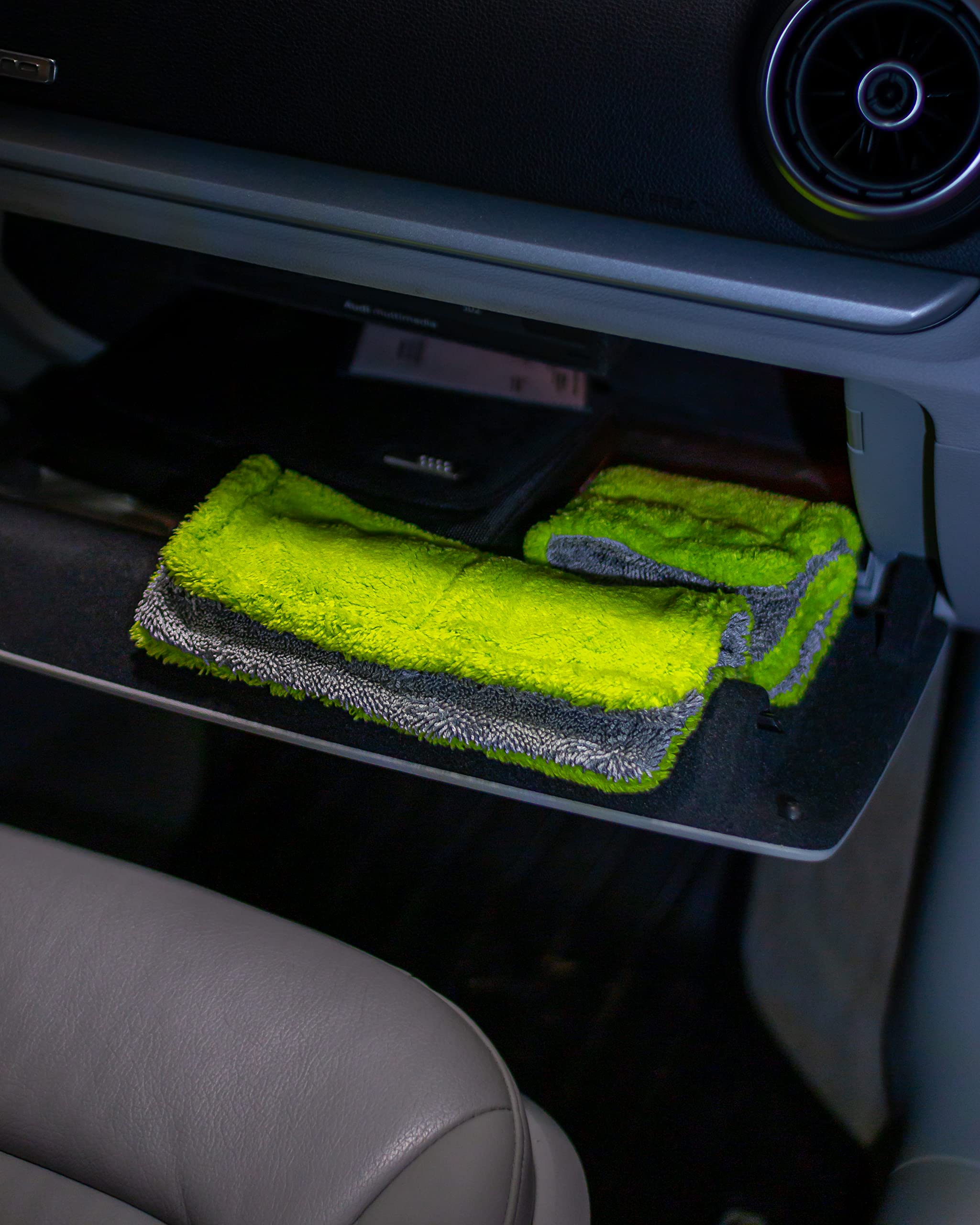 [Amphibian Mini] Dual Side Glass Cleaning Microfiber Towel - One Side Twist, One Side Plush - 8"x8" (Green/Gray)